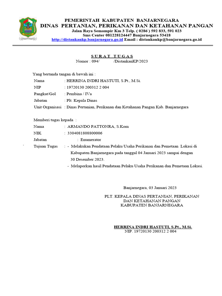 Surat Tugas Enumerator 2022 | PDF