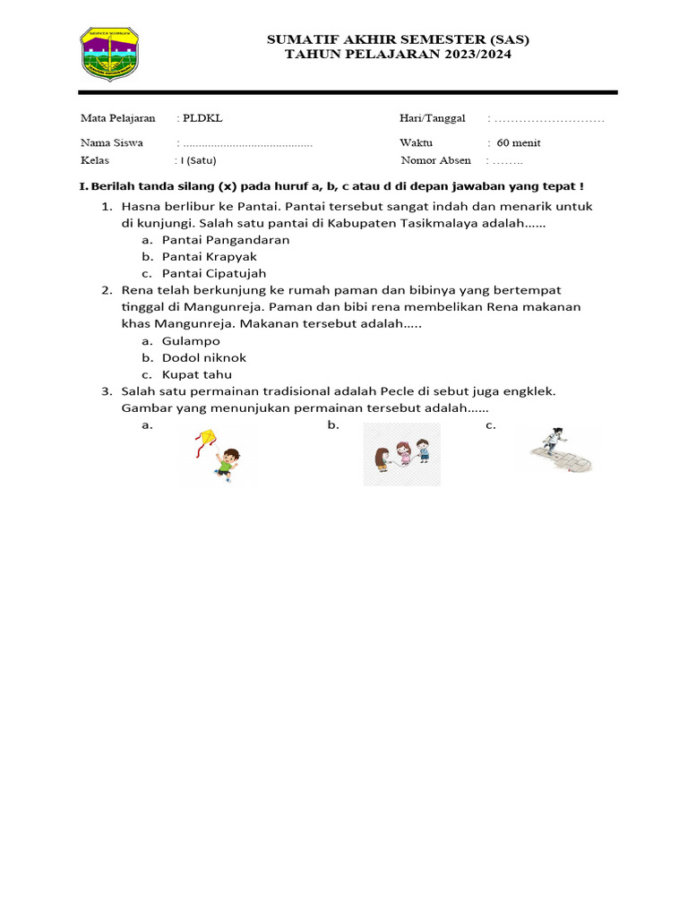 Soal PLDKL Kelas 1 Semester Akhir | PDF | Olahraga & Rekreasi | Griya & Taman