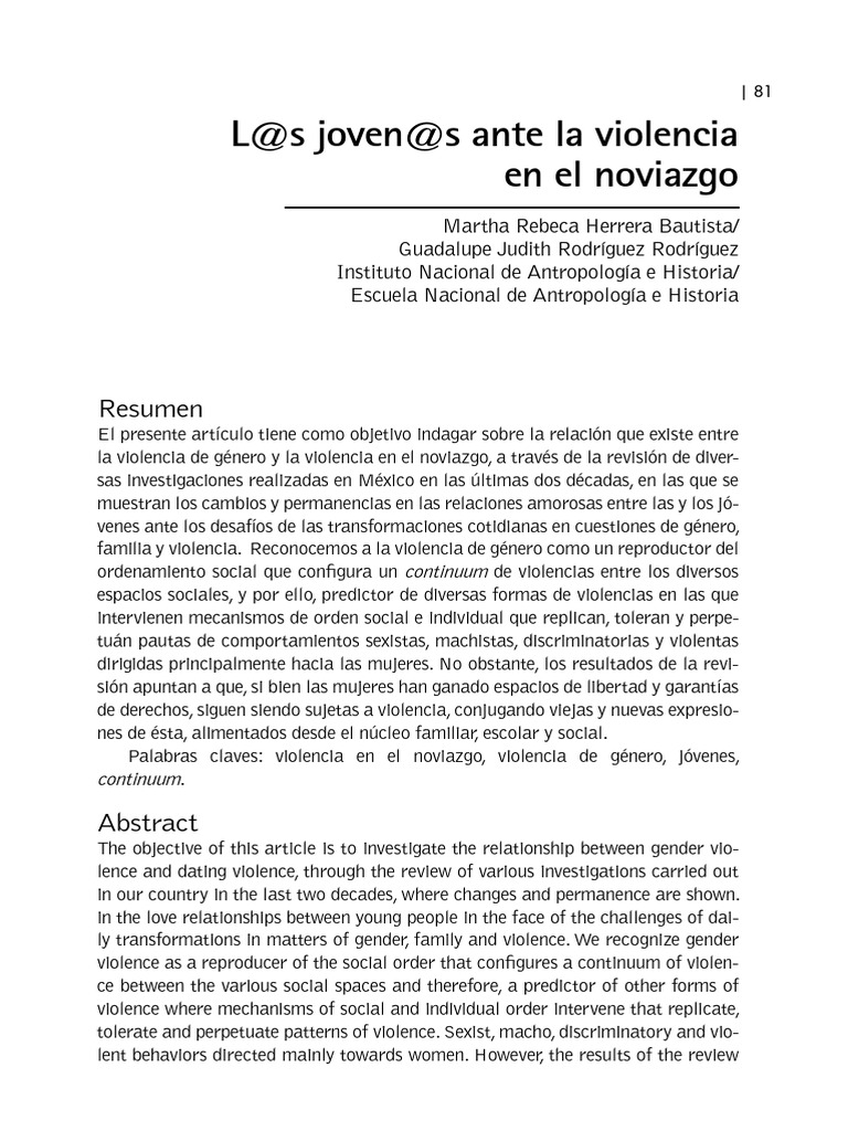 Violencia de Género en Noviazgos Jóvenes | PDF | La violencia contra ...