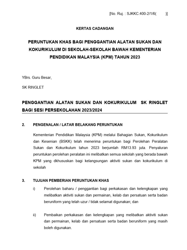 (Kosong) KERTAS KERJA PERUNTUKAN KHAS PENGGANTIAN ALATAN SUKAN DN ...