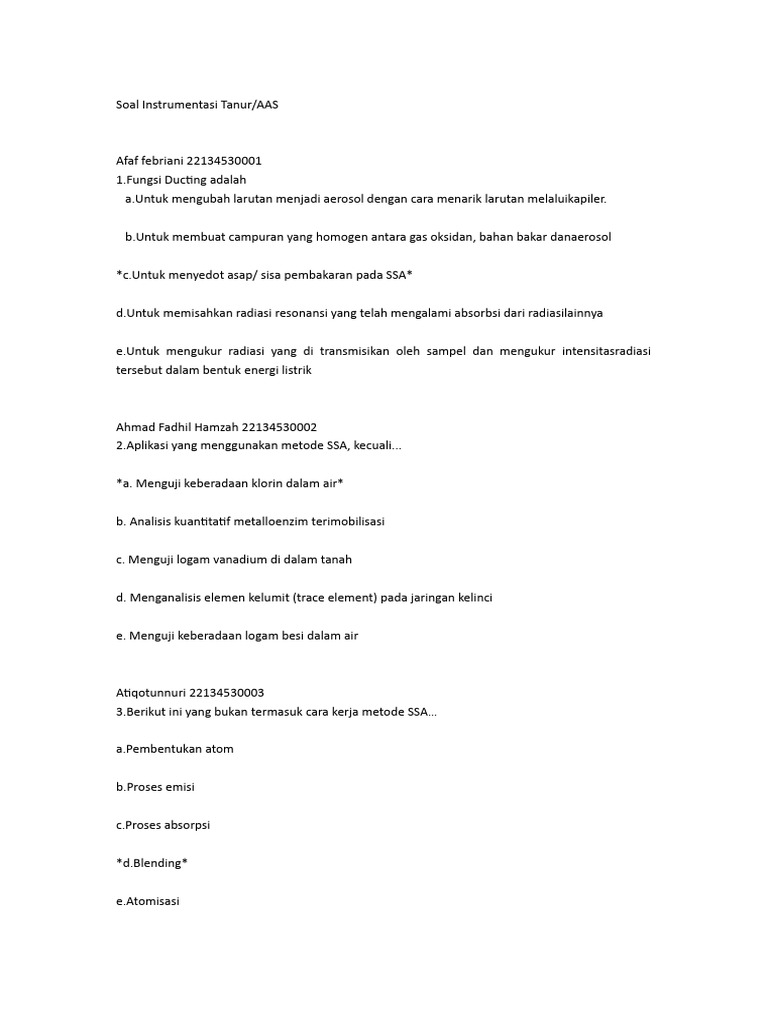 Soal Instrument Tanur AAS | PDF | Sains & Matematika