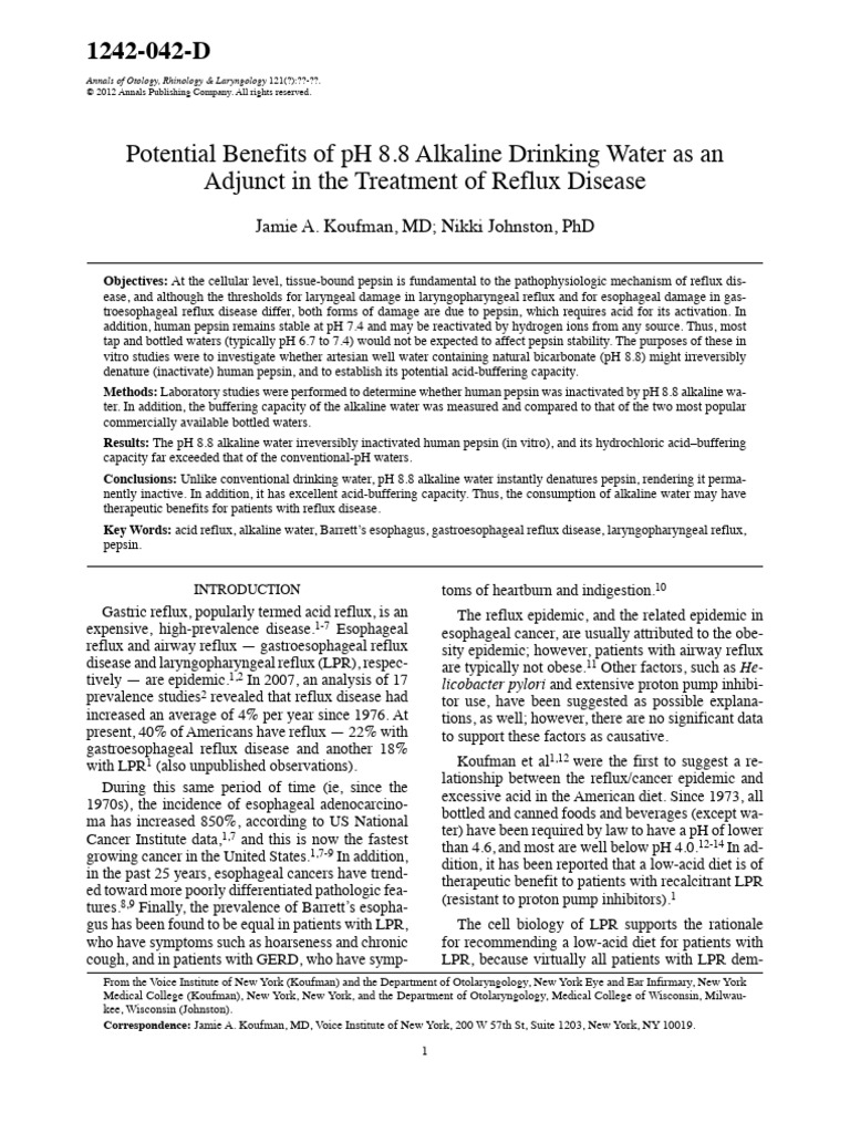 Alkaine Water- Gastric Reflux | PDF | Gastroesophageal Reflux Disease ...