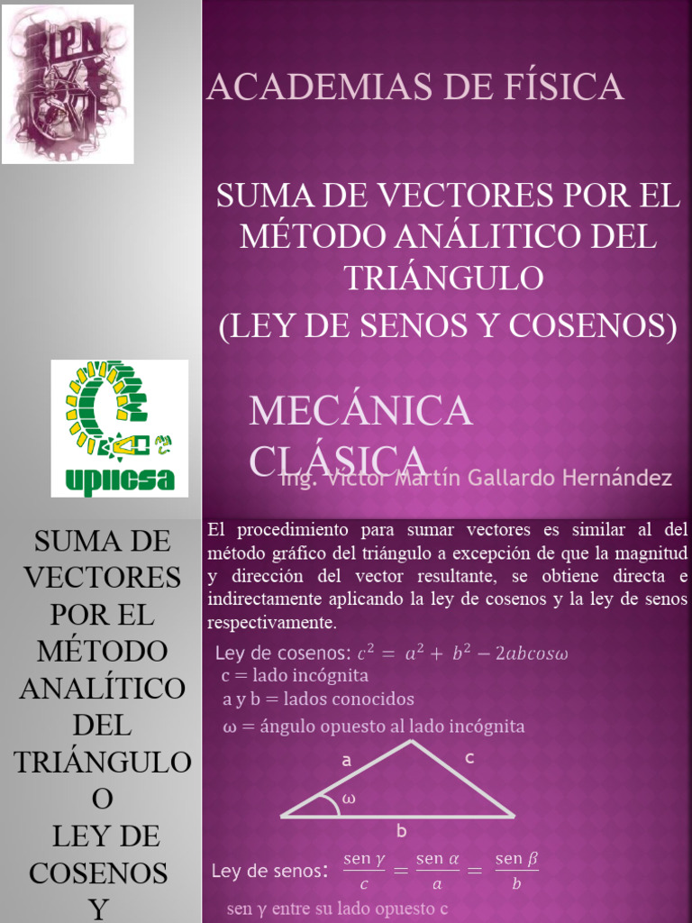 Suma de Vectores Por El Método Análitico Del Triángulo | PDF | Vector Euclidiano | Triángulo