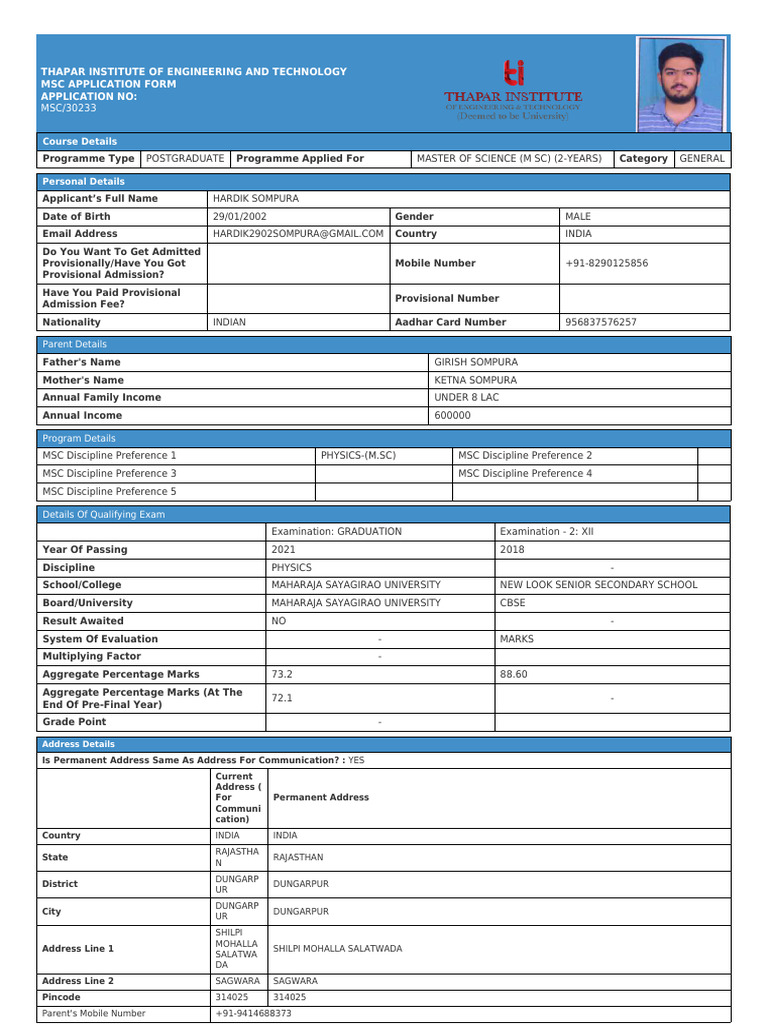 Application Form MSC 30233 | PDF | Master Of Science | University And College Admission