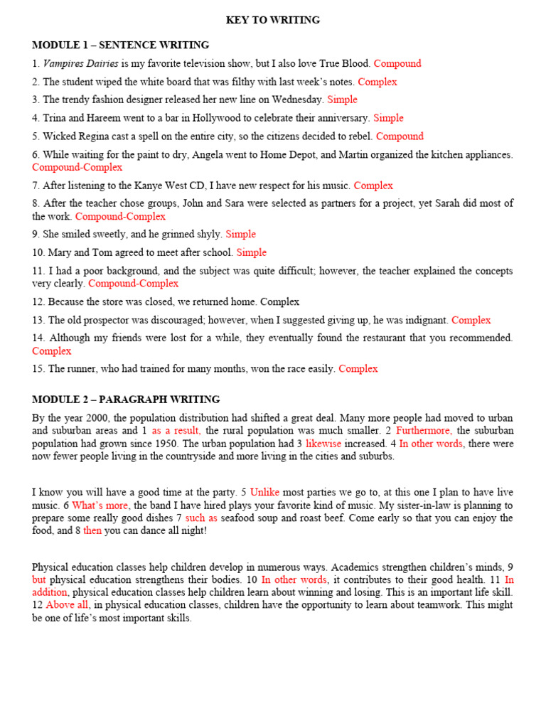 Sentence and Paragraph Writing Guide | PDF | Language Arts & Discipline ...