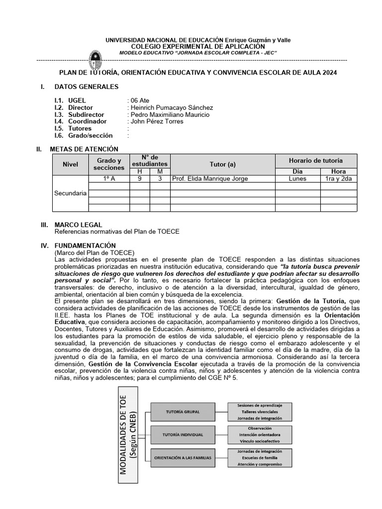 Plan Tutorial de Aula | PDF | Evaluación | Salón de clases