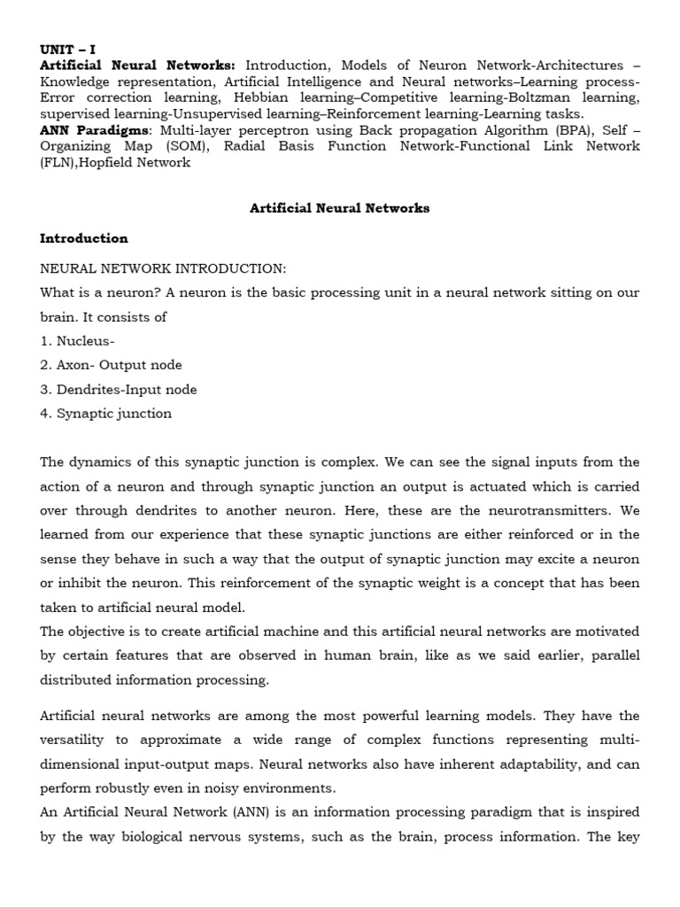AI EEE Unit-I | PDF | Artificial Neural Network | Dendrite
