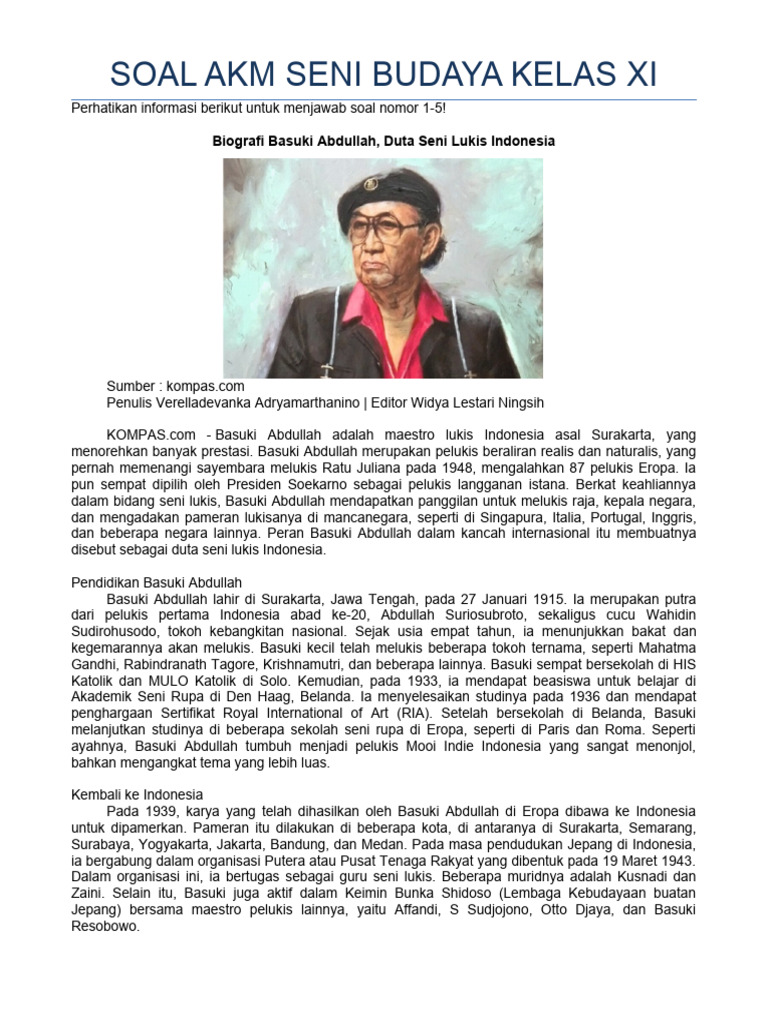 SOAL AKM SENI BUDAYA KELAS XI GENAP (Sofyan Sudah Diperbaiki Redaksi Dan Layout) | PDF