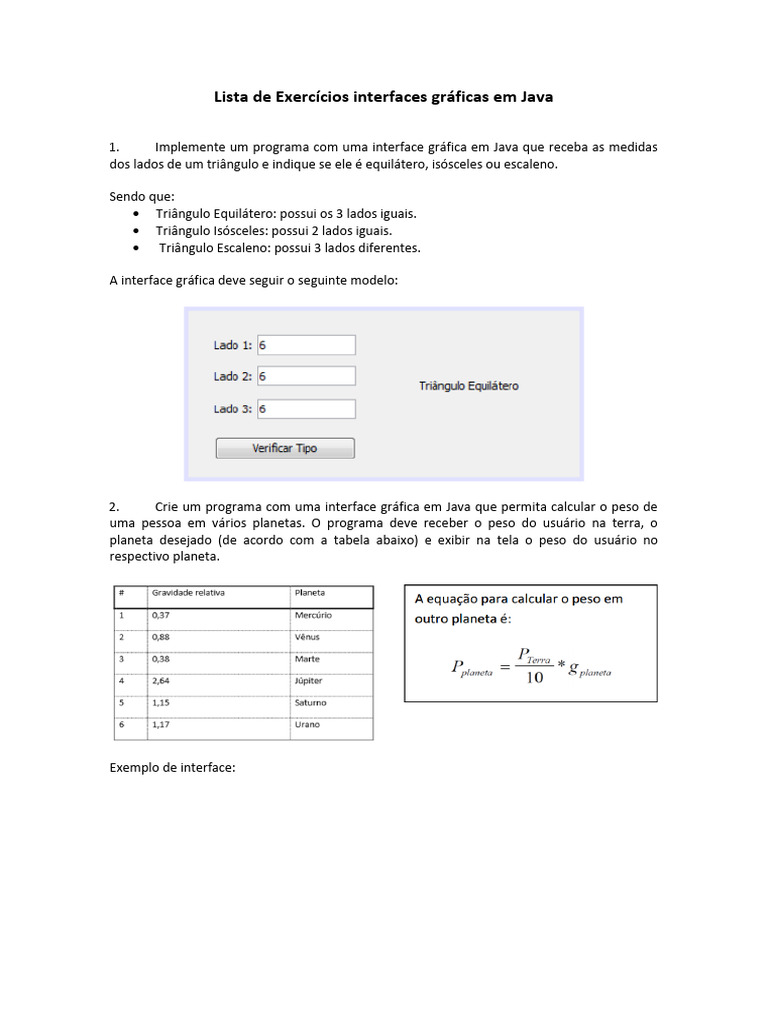 Exercícios de Interfaces Gráficas em Java | PDF