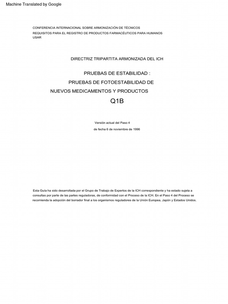 Pruebas de Fotoestabilidad ICH Q1B | PDF | Medicamentos con receta ...