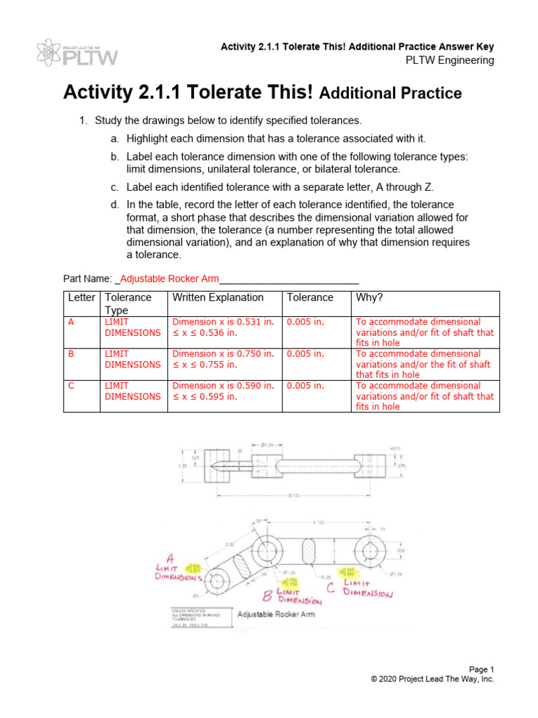 PLTW Activity 2.1.1 Answer Key | PDF | Engineering Tolerance | Metrology