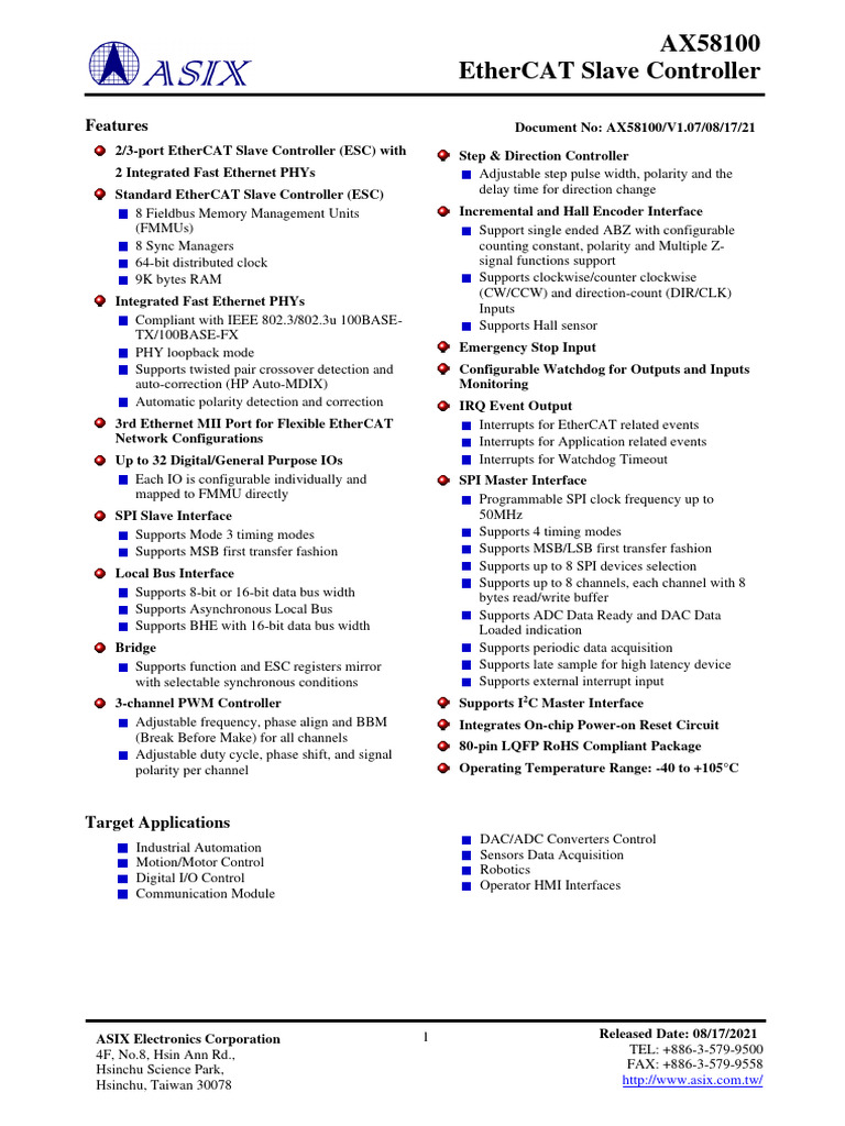AX58100 Datasheet v107 | PDF | Information And Communications Technology | Digital Technology