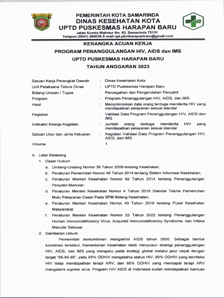 KAK Validasi Data Prog Penanggulangan HIV, AIDS, Dan IMS 2023 06 08 | PDF