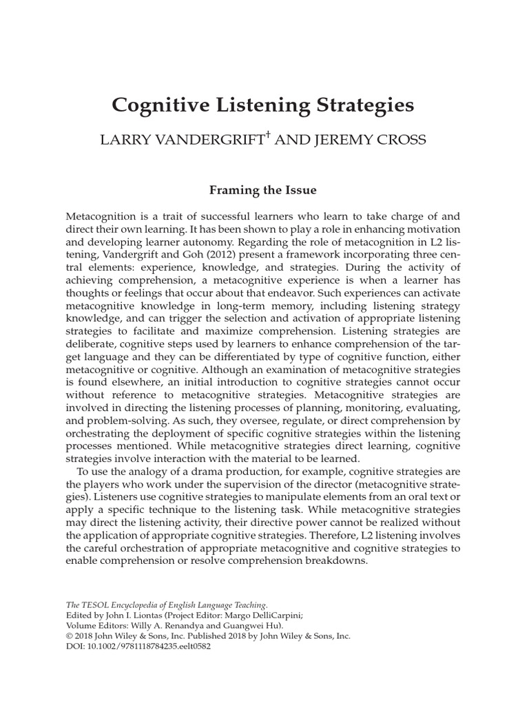 Effective Cognitive Listening Strategies | PDF | Metacognition | Learning