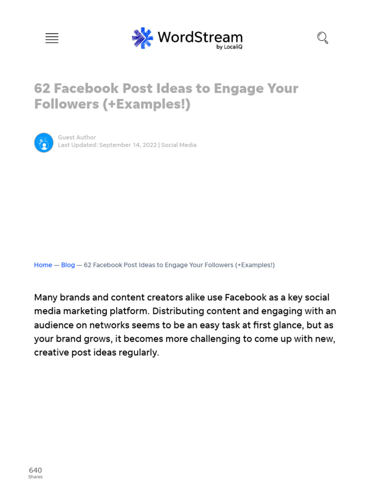 62 Creative & Engaging Facebook Post Ideas (+examples!) | Download Free PDF | Social Media ...