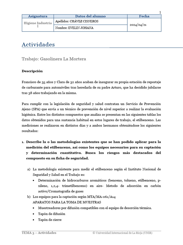Trabajo Gasolinera La Mortera | PDF | Química