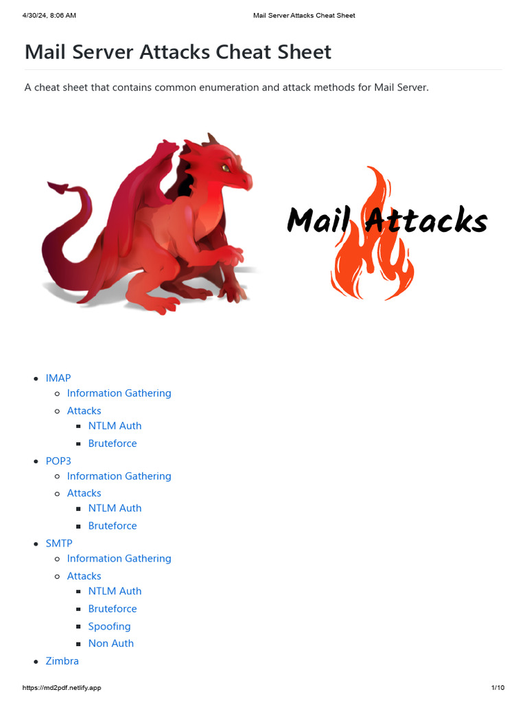 Mail Server Attacks Cheat Sheet | PDF | Communications Protocols ...