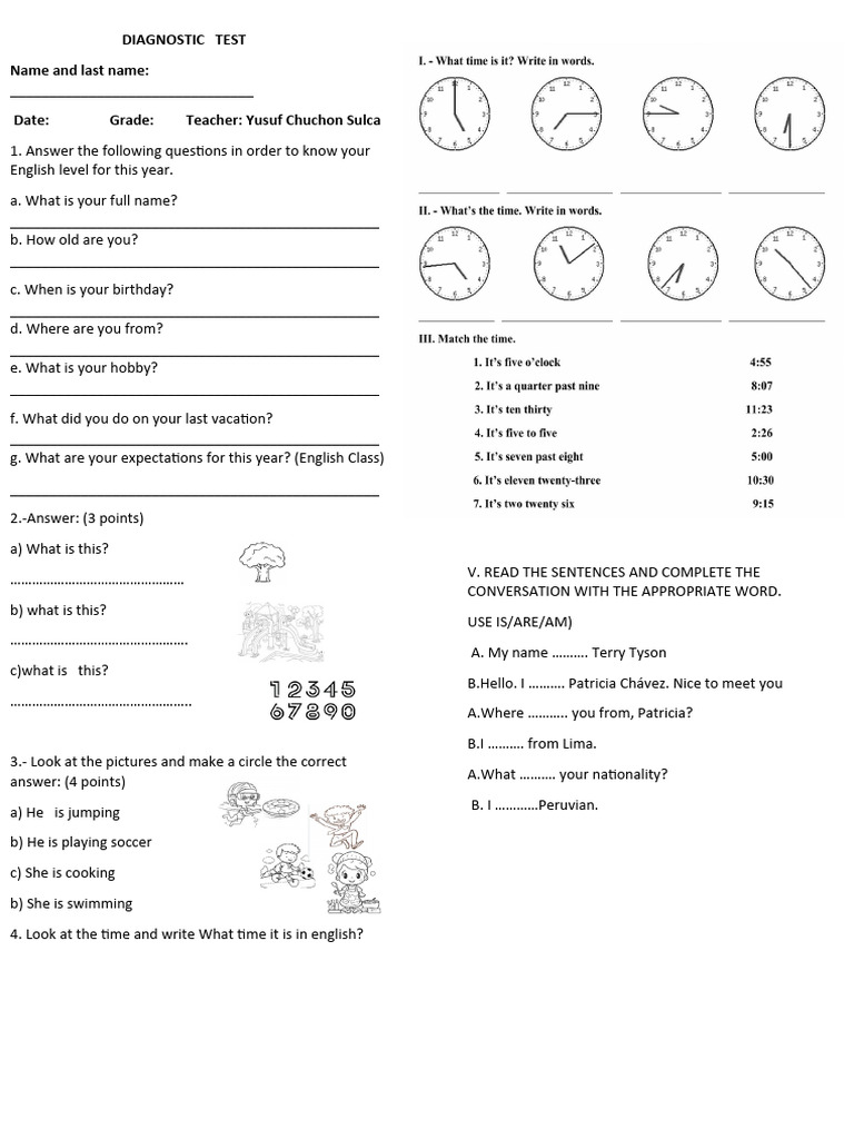 Diagnostic Test 4-5to | PDF | Sports & Recreation