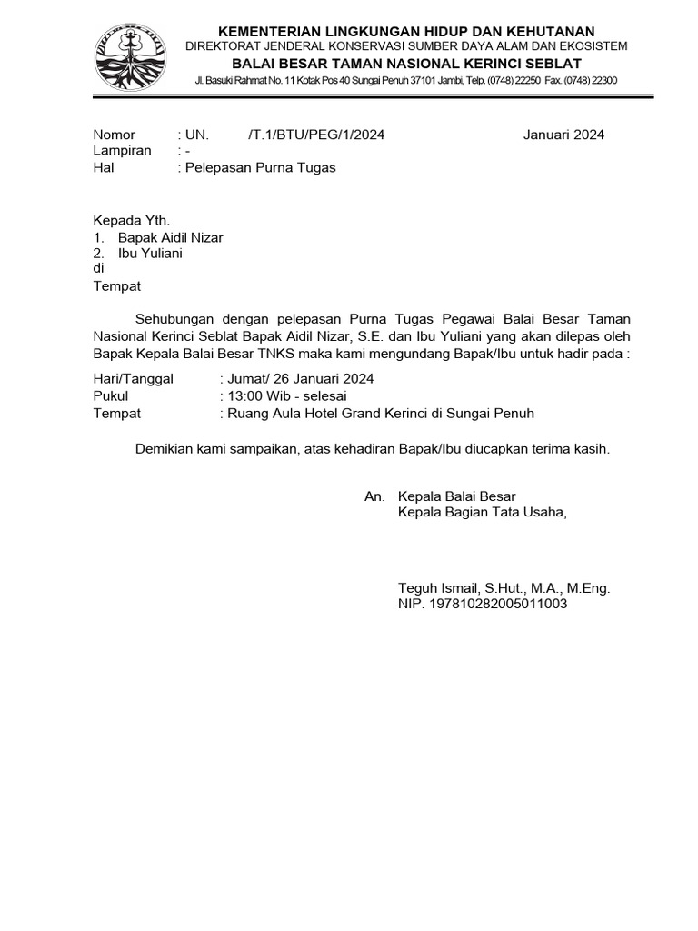 Surat Undangan Purna Tugas | PDF