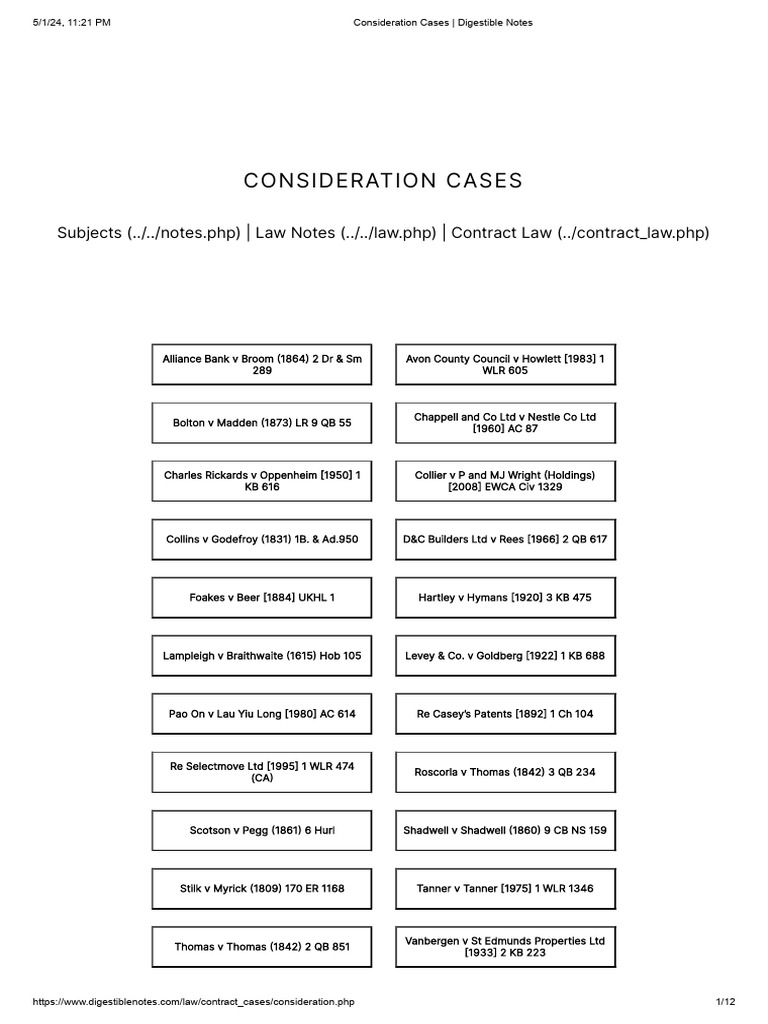 Consideration Case Law Notes | PDF | Consideration | Estoppel