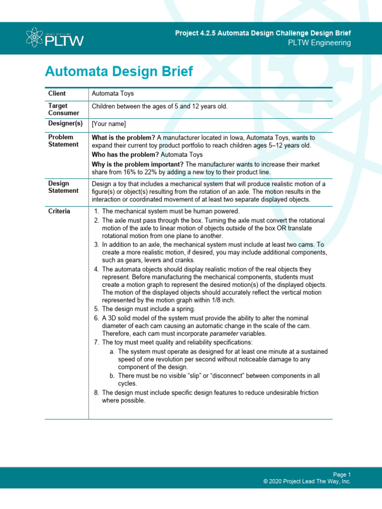 Automata Toy Design Challenge Brief | PDF | Machines | Toys