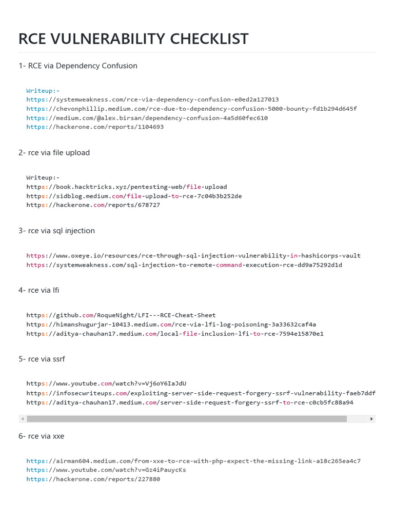 Remote Code Execution (RCE) Checklist | PDF | Business | Technology & Engineering