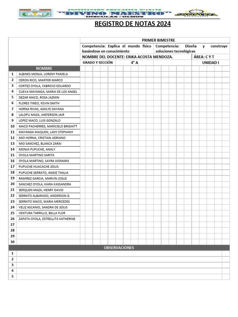 REGISTRO DE NOTAS | PDF