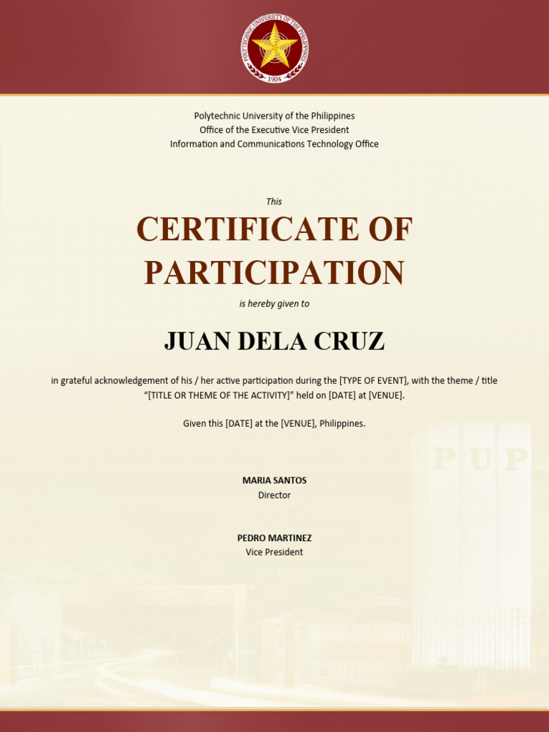 PUP Certificate Template 1 | PDF