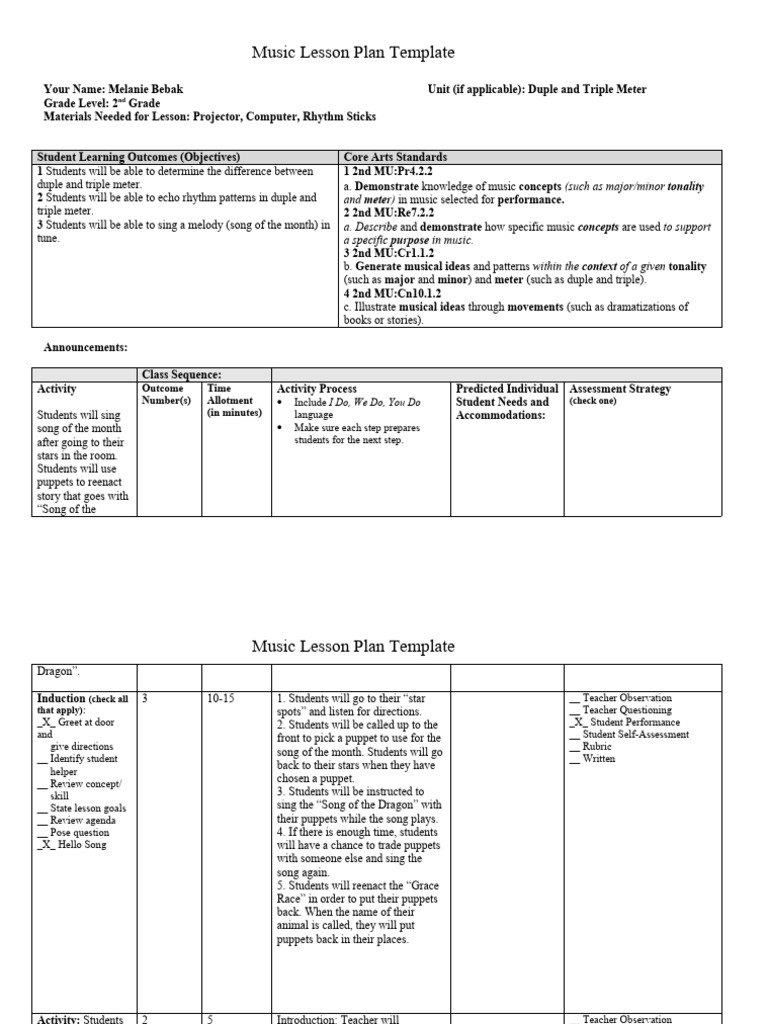 2nd Grade Music Lesson Plan Duple and Triple Meter | Download Free PDF ...