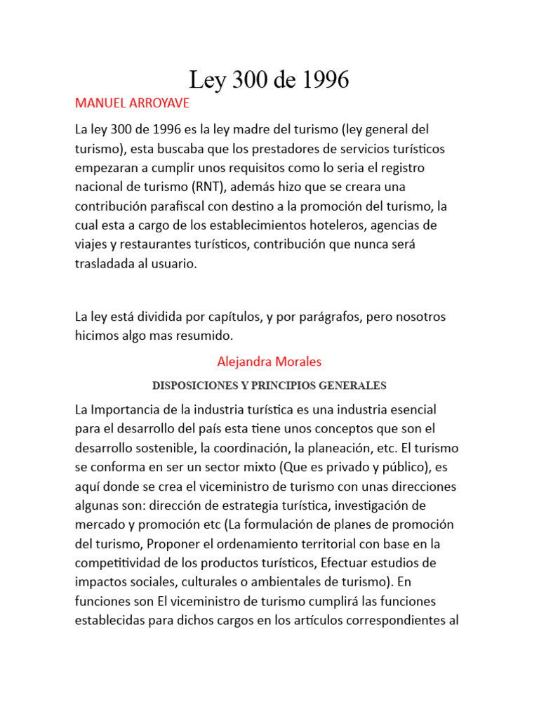 Ley 300 de 1996 Final | PDF | Turismo | Economias