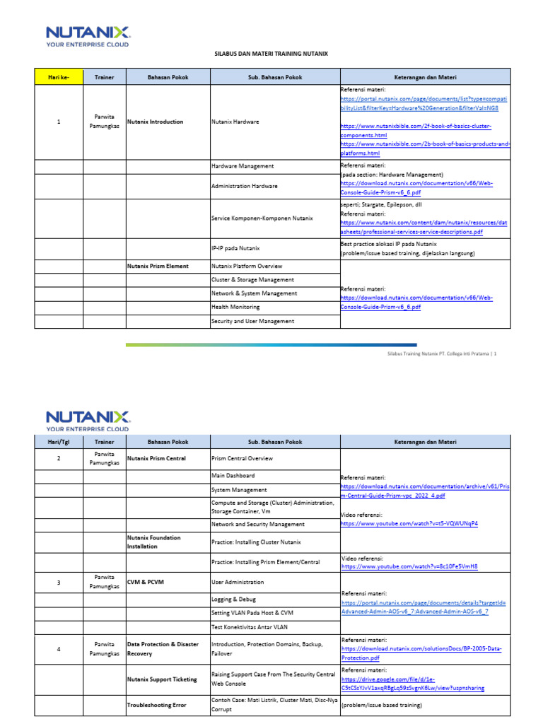 Silabus Materi Training Nutanix | PDF | Computer Cluster | System Software