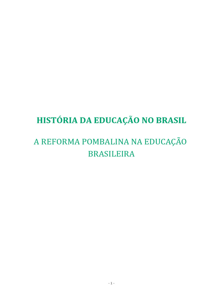 A Reforma Pombalina Na Educação | PDF | Portugal | Brasil