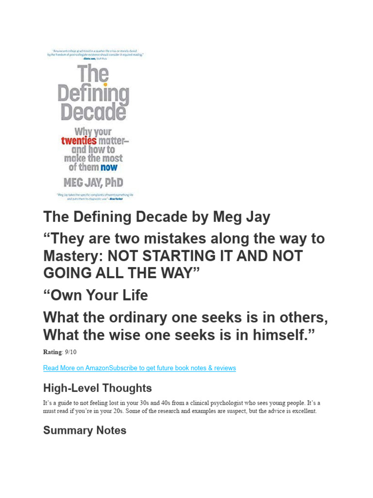 WISDOM The Defining Decade by Meg Jay | PDF | Marriage | Behavioural ...