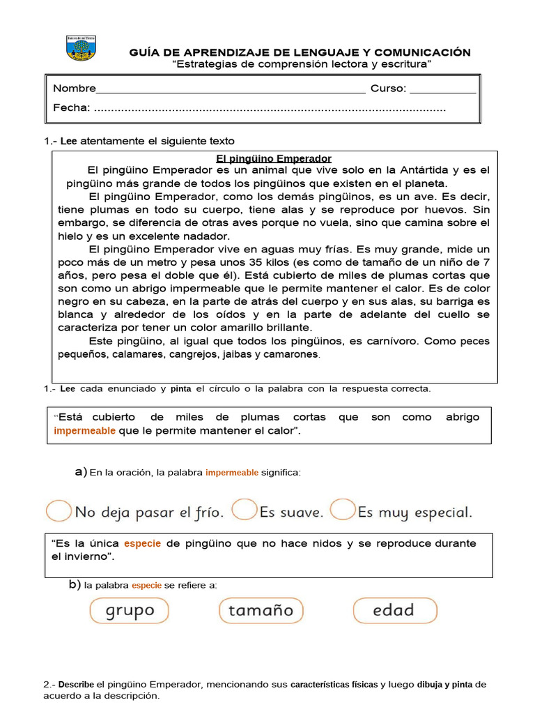 LENGUAJE-pinguino Emperador | PDF