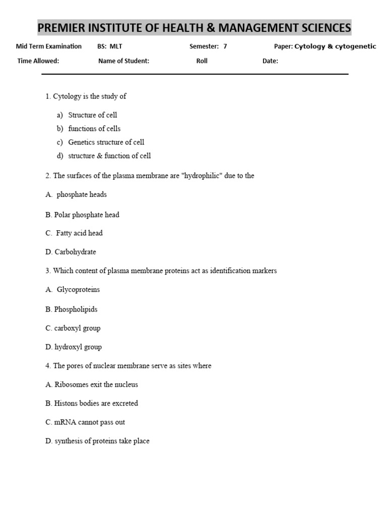7 MLT Cytology&Genatics Paper | PDF | Staining | Chromosome
