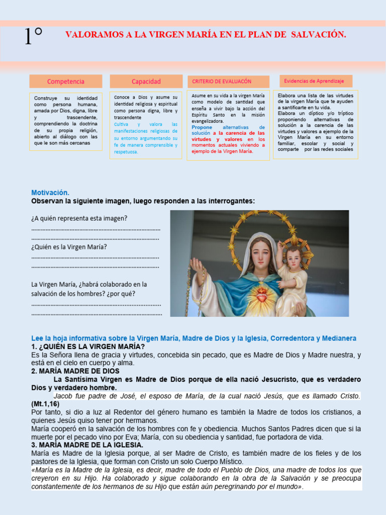 Valoramos A La Virgen María en El Plan de Salvación.: Competencia ...