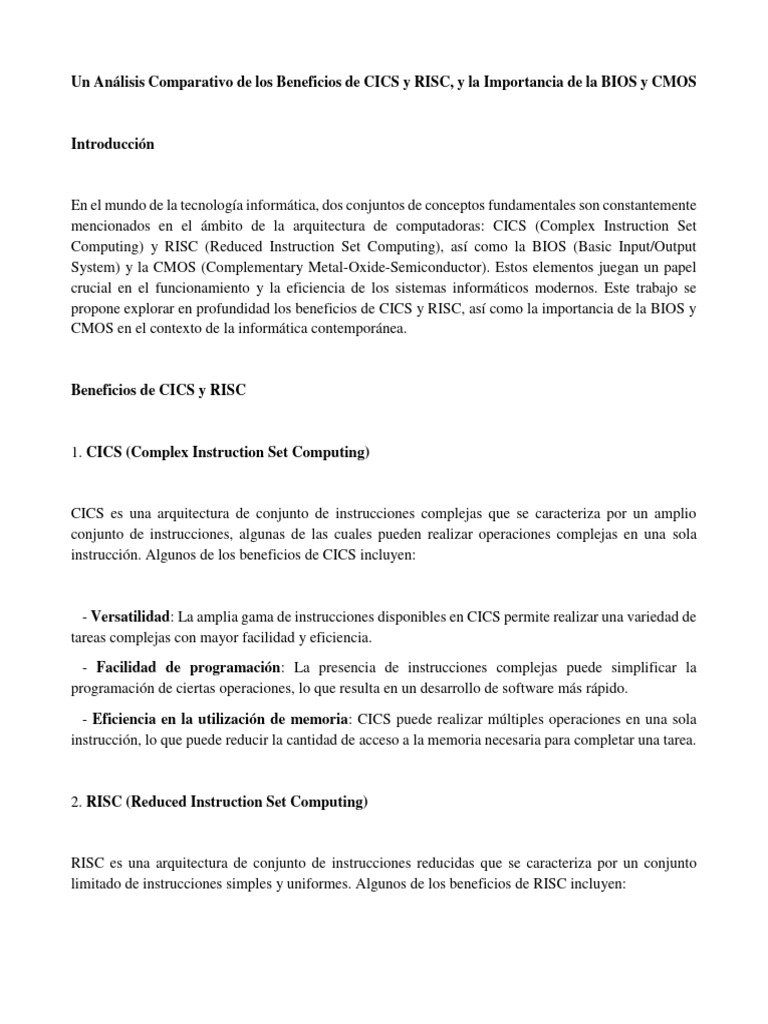 Un Análisis Comparativo de Los Beneficios de CICS y RISC | PDF | Bios | Hardware de la computadora