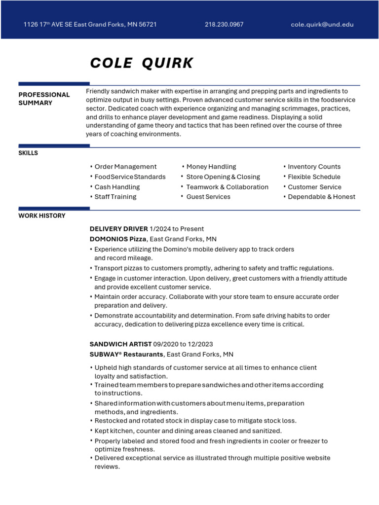 Cole Quirk Resume | PDF