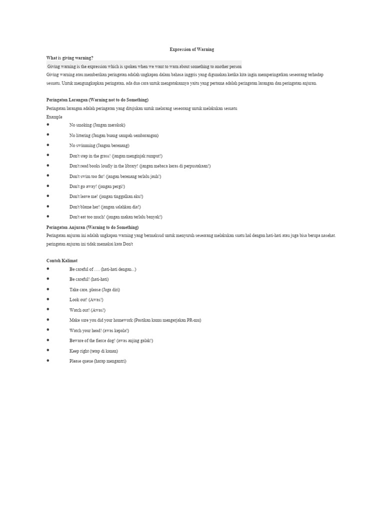 Expression of Warning | PDF