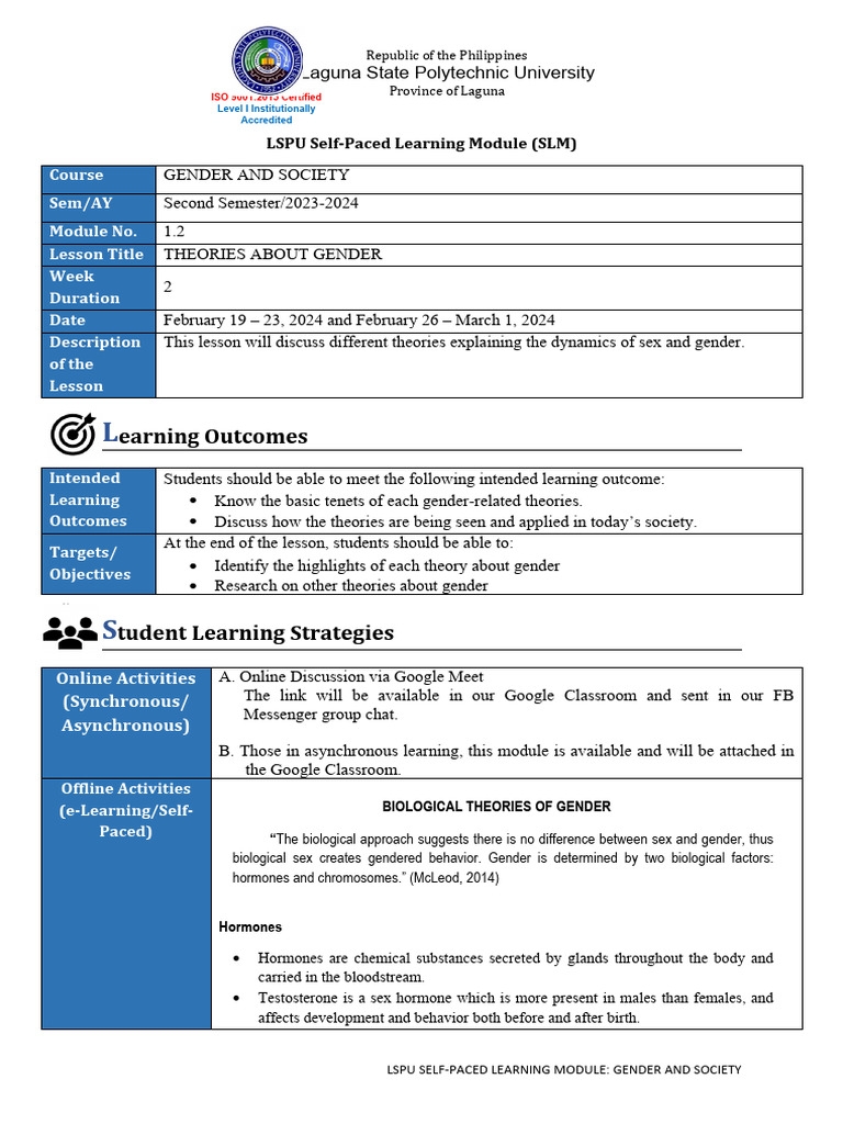 Gender Theories Learning Module | PDF | Feminism | Gender Studies