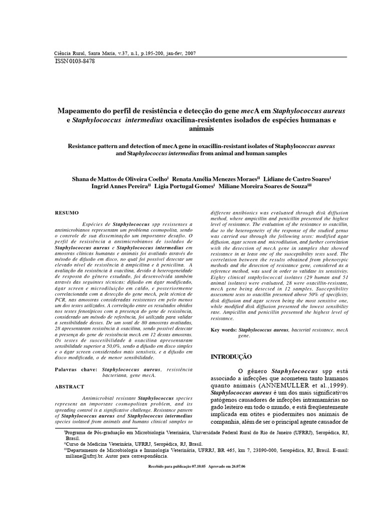 Mapeamento Do Perfil de Resistência e Detecção Do Gene Meca em ...
