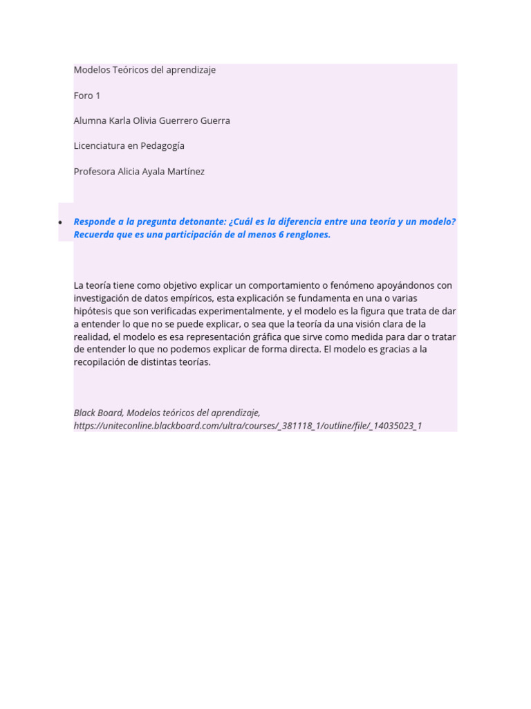Foro 1 modelos teóricos del aprendizaje | PDF