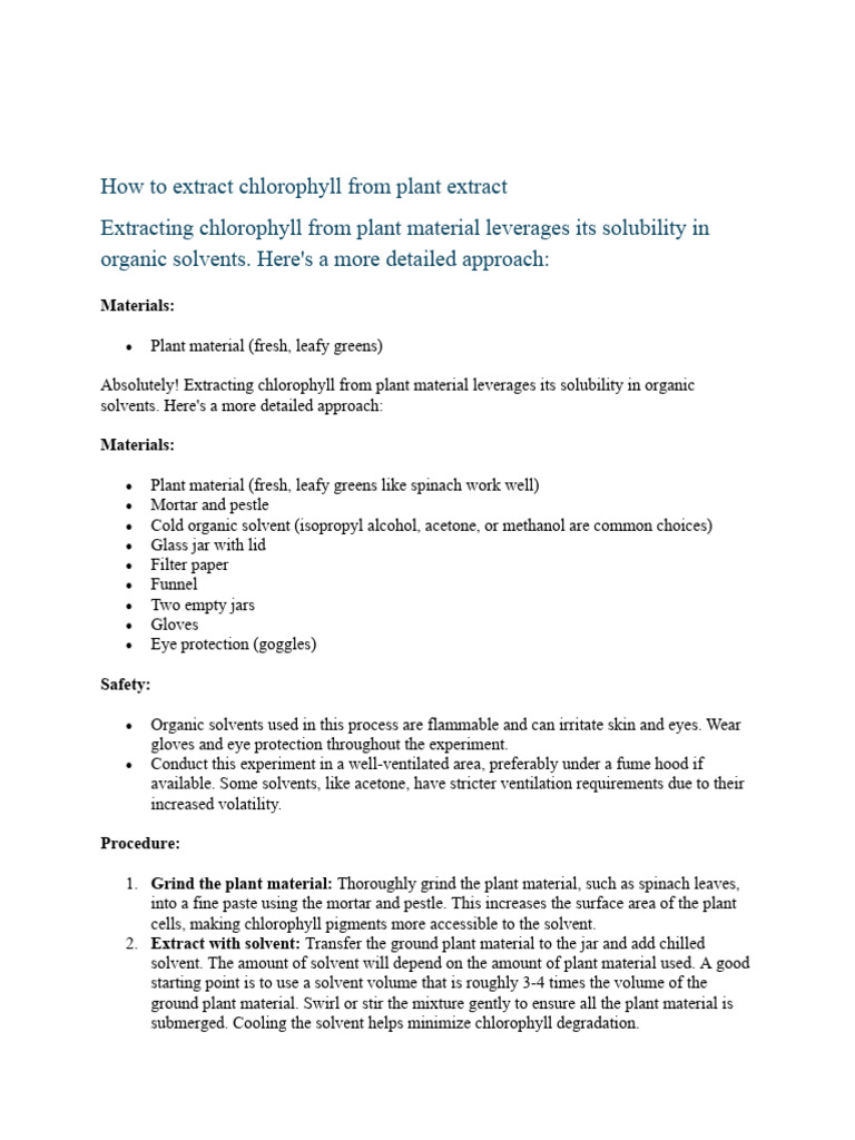 Chlorophyll Extract | PDF | Solvent | Filtration
