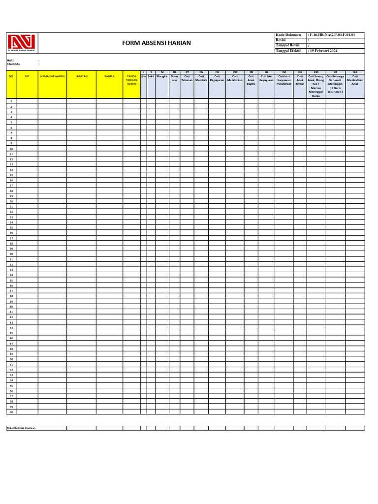 Form Absensi Harian | PDF