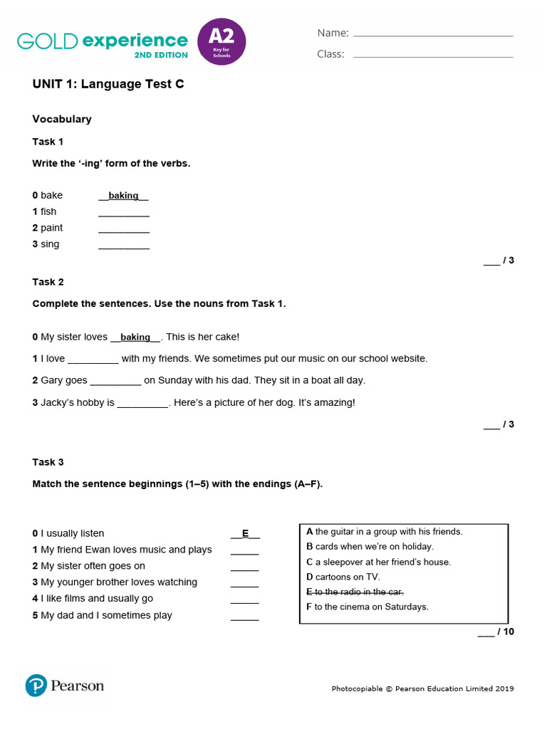 Gold Exp A2 U1 Lang Test C Dys | Download Free PDF | Language Mechanics ...