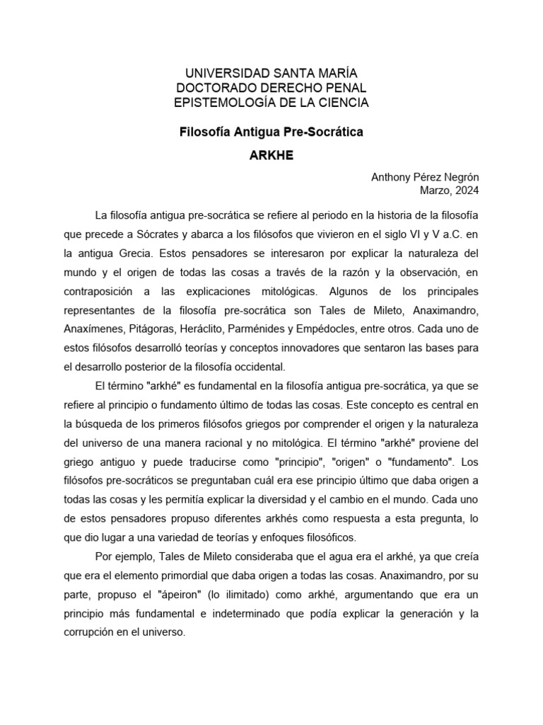 Arkhe Pre-Socraticos | PDF | Filosofía griega antigua | Razón