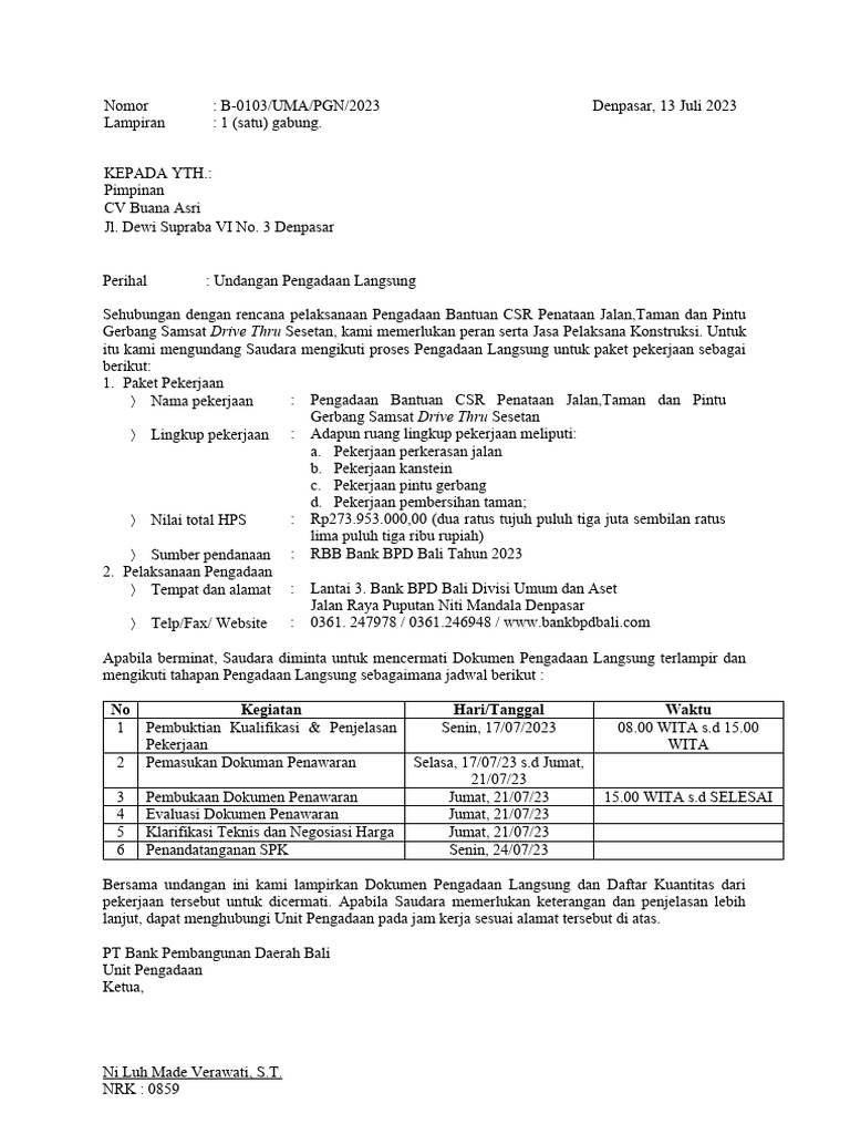 Surat Undangan Penawaran | PDF