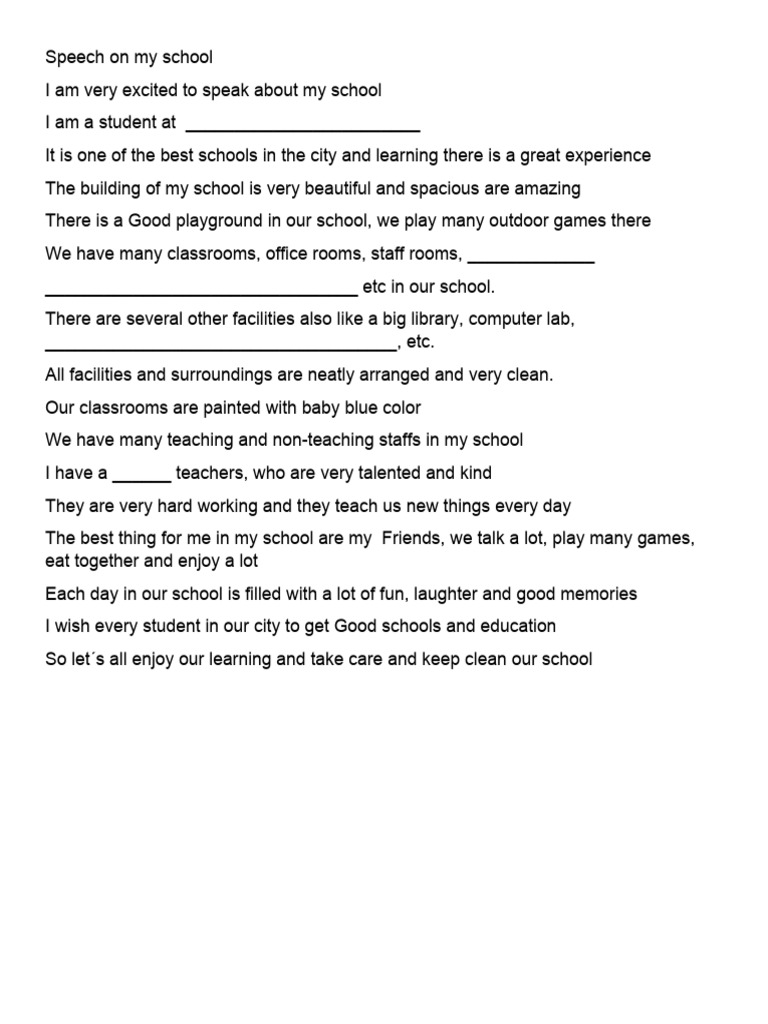 Speech on my school | PDF | Schools | Classroom
