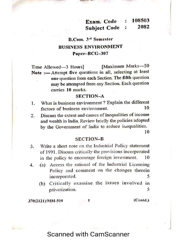 Be - Bcom - PH - 3rd Sem - 2020 | PDF