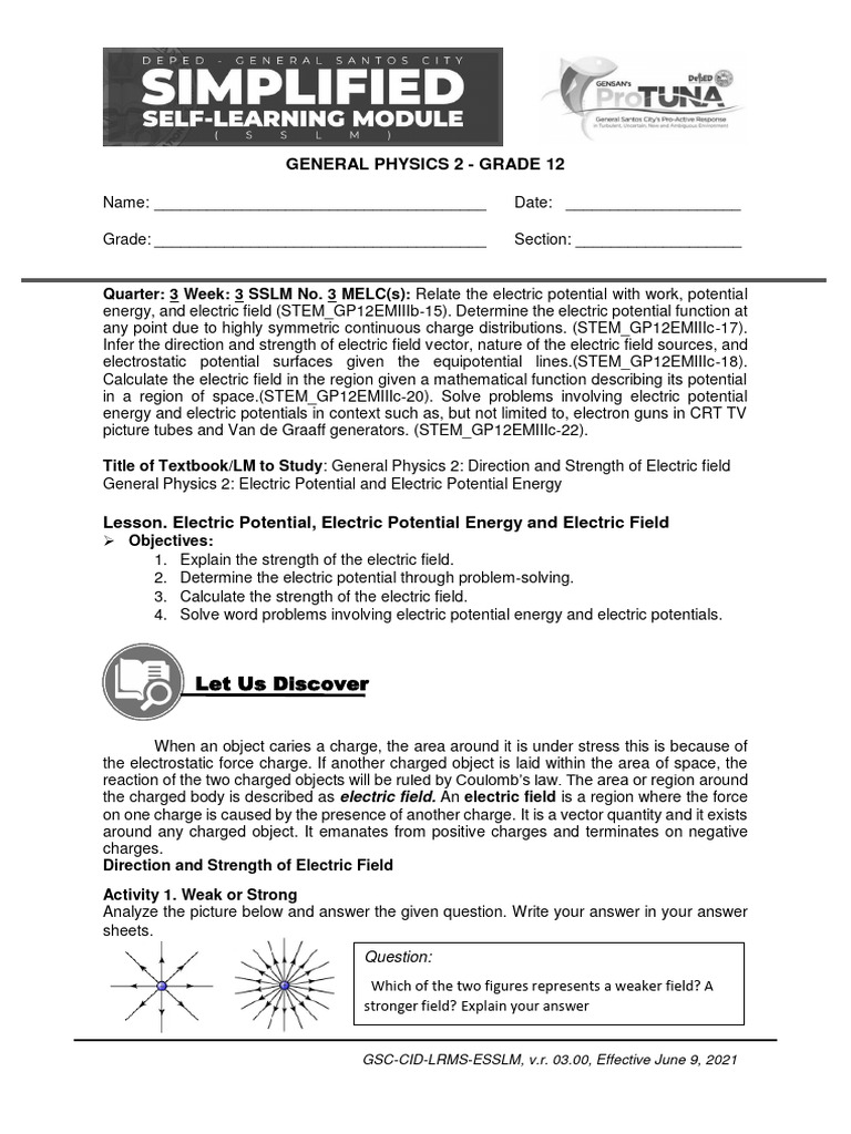 Q3 M3 Electric Potential | PDF | Electric Field | Electronvolt